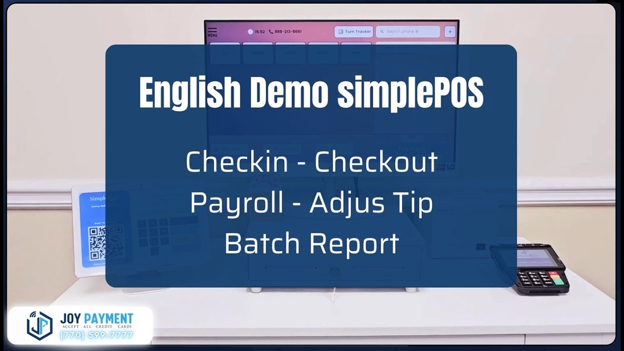 simplePOS Demo - Check-in, Checkout , Adjust Tip, Payroll and Batch Report (English ) - YouTube