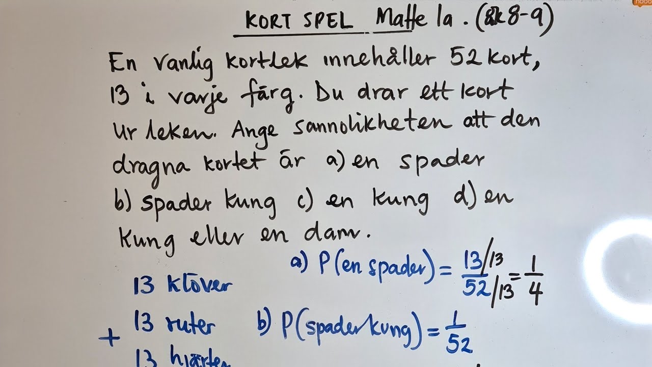 Kortspel. Sannolikhet. Matte 1a även Åk 8-9 - YouTube