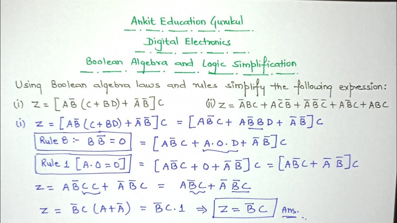 Simplification of Boolean expression using Boolean algebra rules || Digital electronics - YouTube