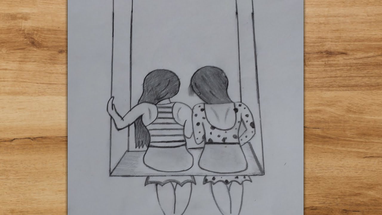 Friendship day special Art | how to draw two best friends sitting on a ...