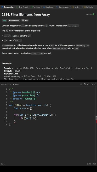Leetcode 30 Days Javascript Challenge Solving Filter Elements From