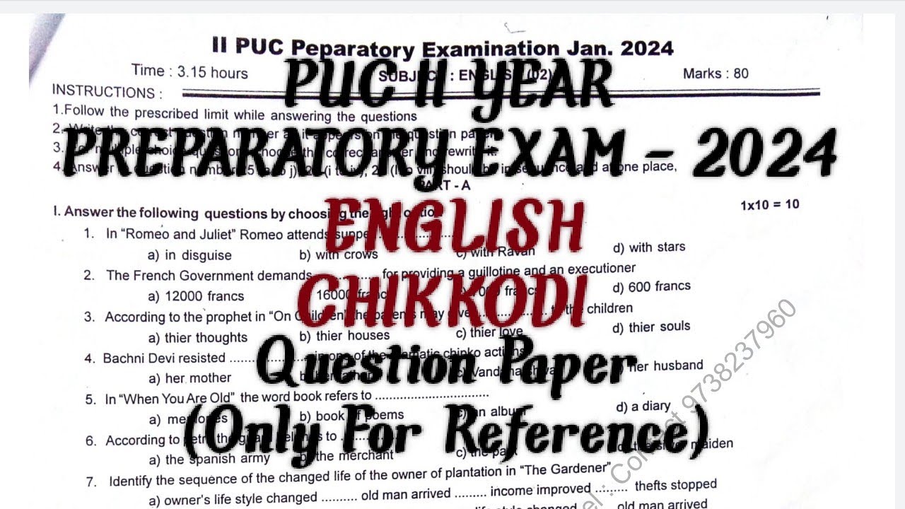 PUC II ENGLISH - Chikkodi - Preparatory Exam 2024 (For Reference 2nd ...