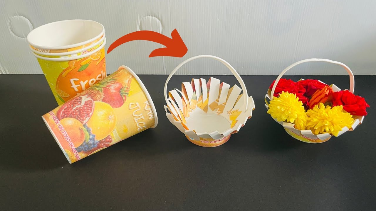 DIY Basket Making with Paper cups || Paper cup craft ideas || Best out ...