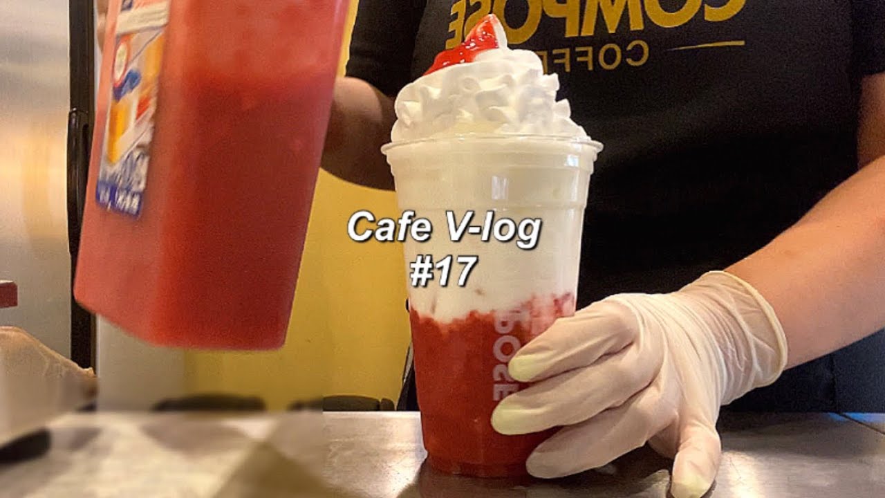 Sub 딸기모자 쓴 딸기산타🎅🏻 🍓 딸기라떼입니다 카페알바브이로그 Cafe V Log 틀어두기 좋은 컴포즈