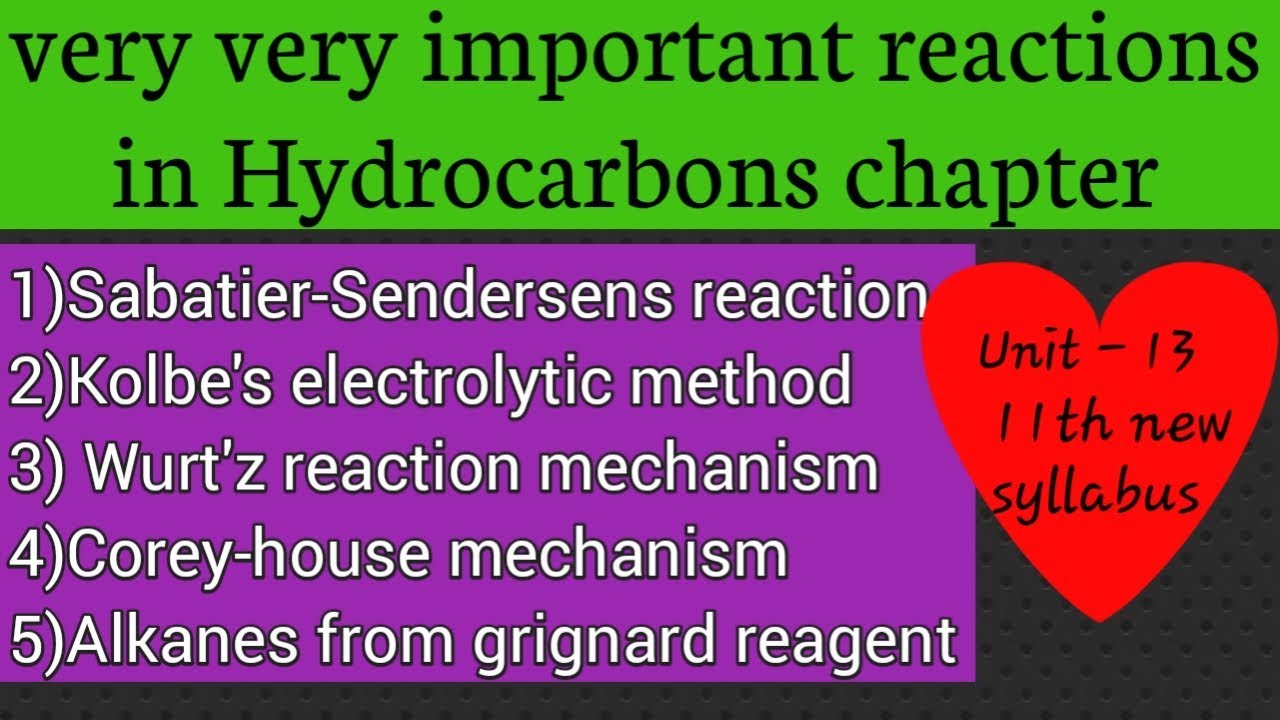 Very very important reactions in hydrocarbons/sabatier/wurtz/kolbe ...