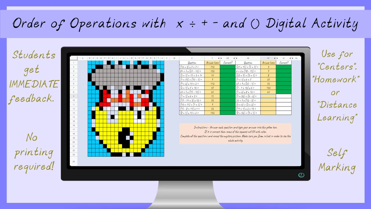 Order of operations digital activity with multiplying, dividing, adding ...