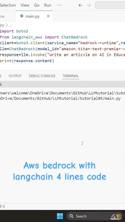 aws bedrock with langchain 4 lines code #langchain #programming #coding ...
