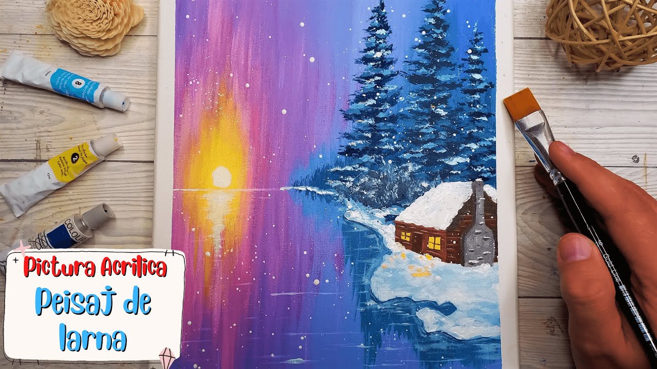 PEISAJ de IARNA 🌲 Pictura Usor de Pictat cu Culori Acrilice 🌲 Picteaza ...