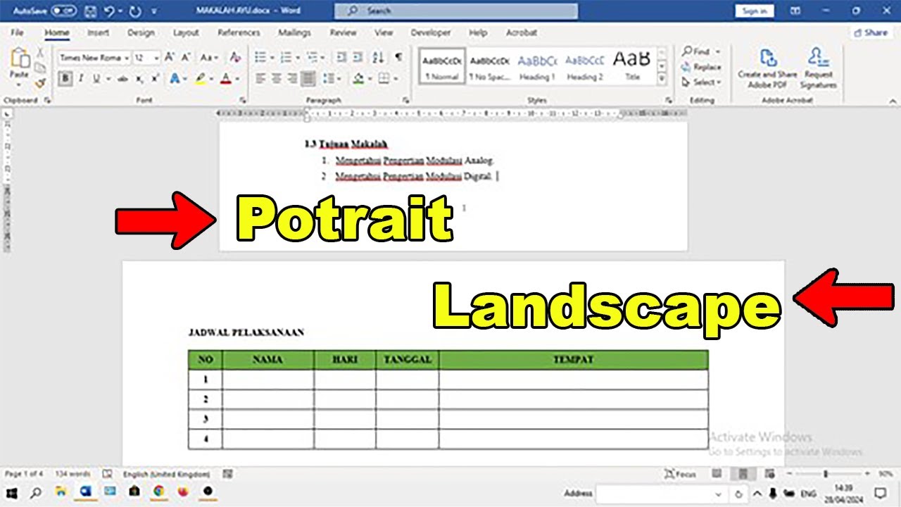 Cara Menggabungkan Potrait dan Landscape Dalam Satu File Microsoft Word ...