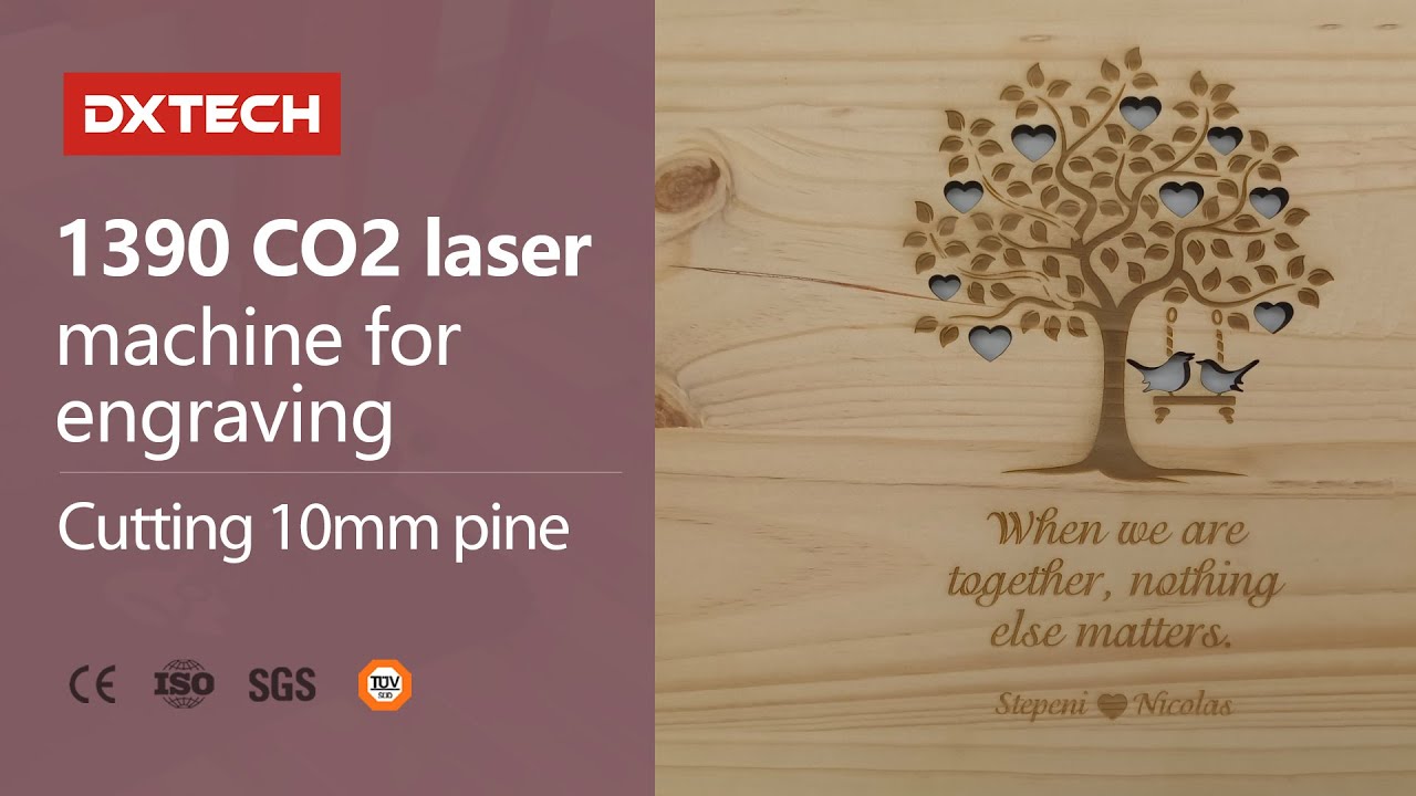 DXTECH 1390 CO2 Laser Machine for Engraving & Cutting 10mm Pine - YouTube