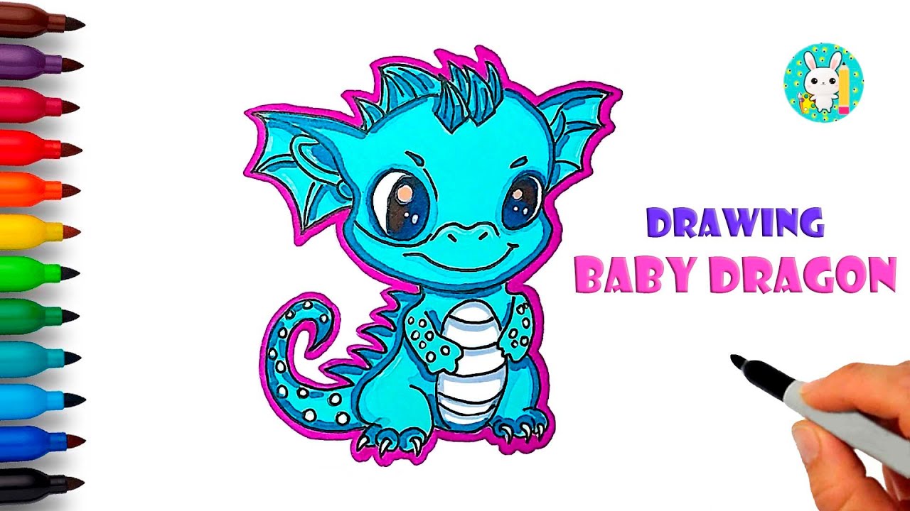How to draw Dragon 💜💛 Cute Baby Dragon drawing easy step by step - YouTube