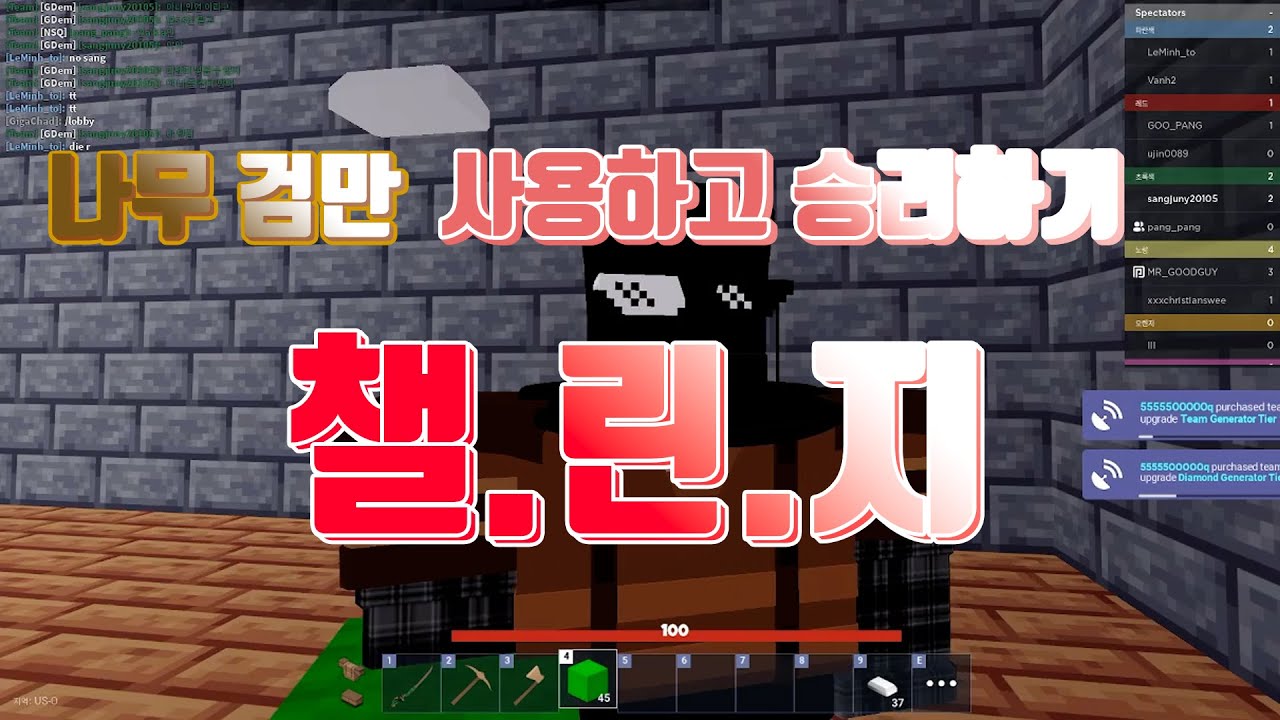 검은 나무 검만 사용하고 승리하기 챌린지 Youtube
