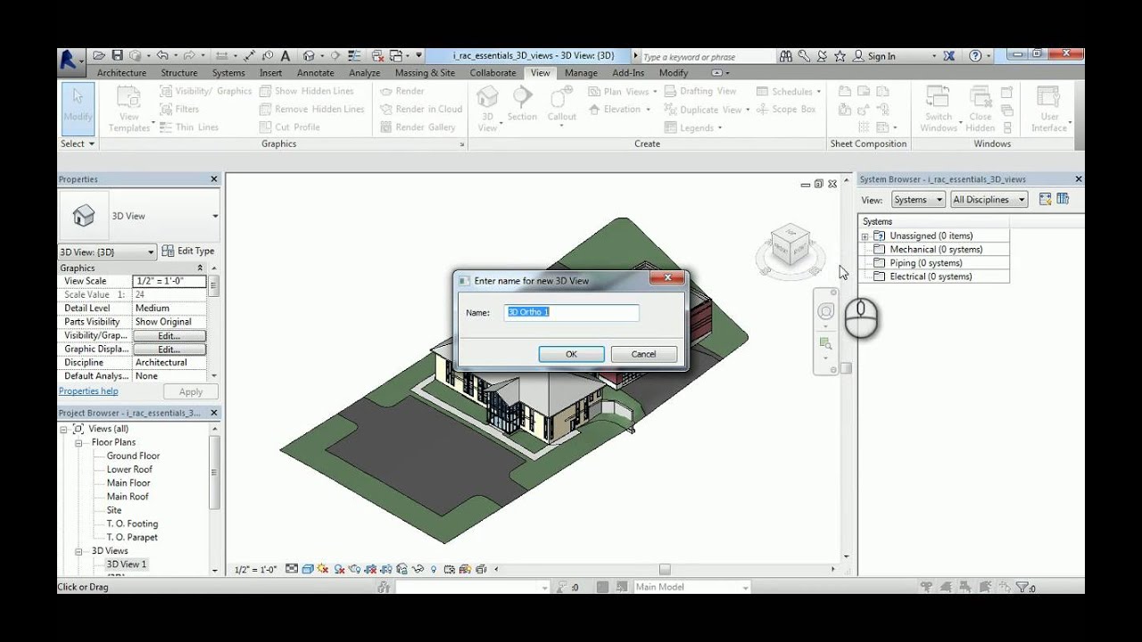 Revit Chap.6 Ex.4 Create 3D Perspective and 3D Orthographic Views - YouTube