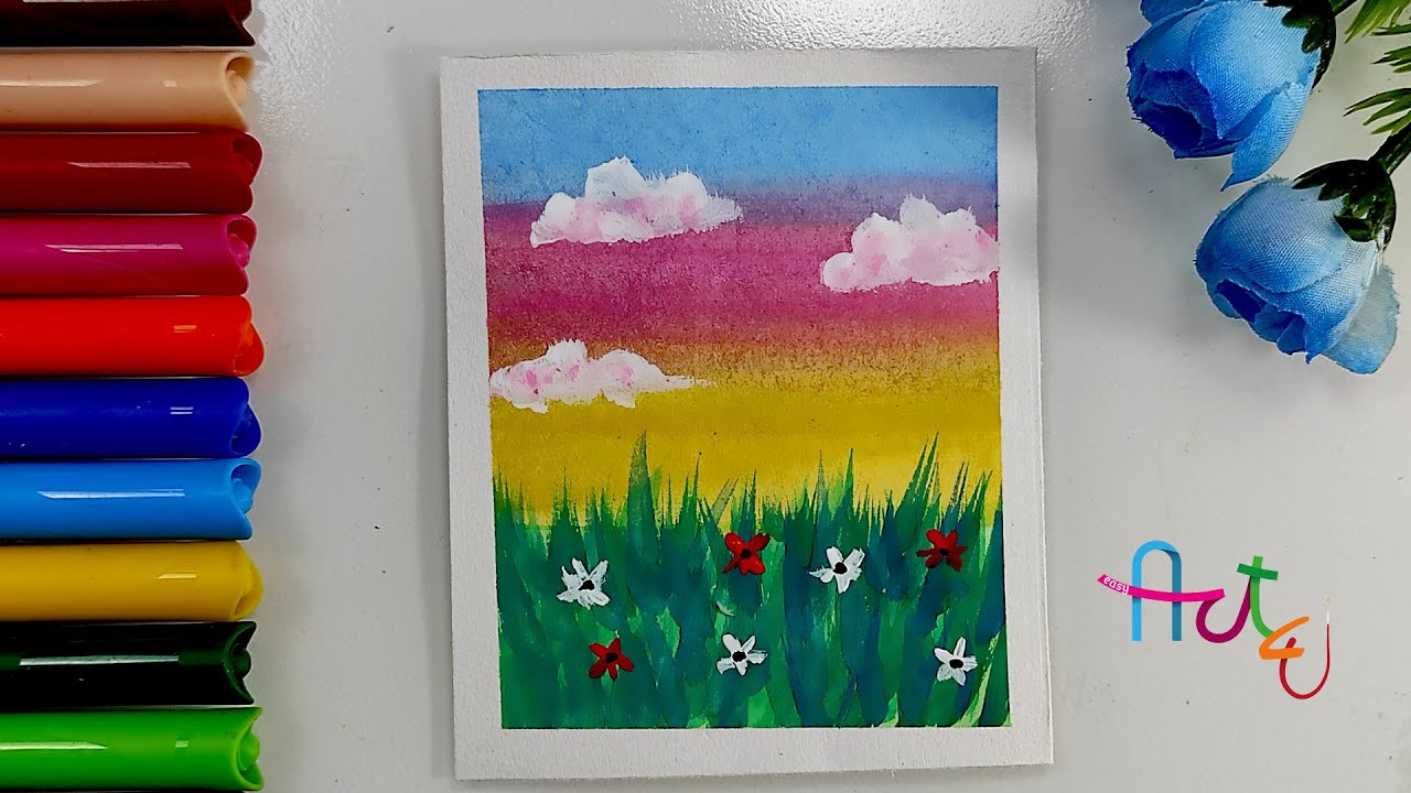 How to Paint a Beautiful Flower Field Landscape in Watercolor | Easy ...
