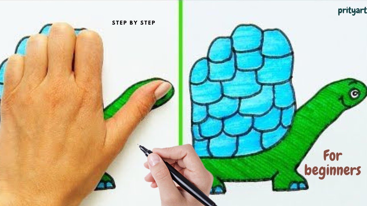 How to Draw Turtle Drawing Using your Hand😱|| Step by step || For ...