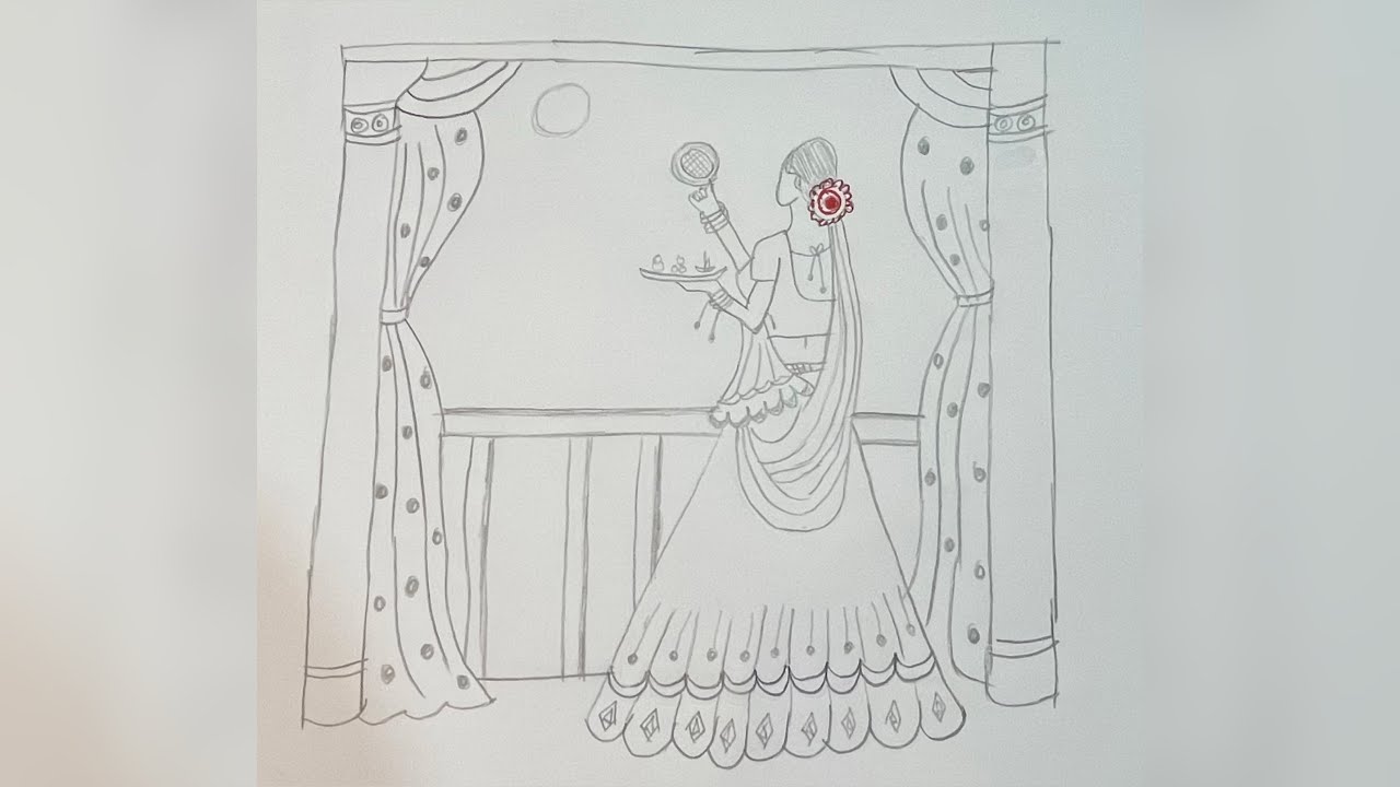 How to draw a woman karwa chauth. drawing for beginners. মেয়ে ছবি আকাঁ ...