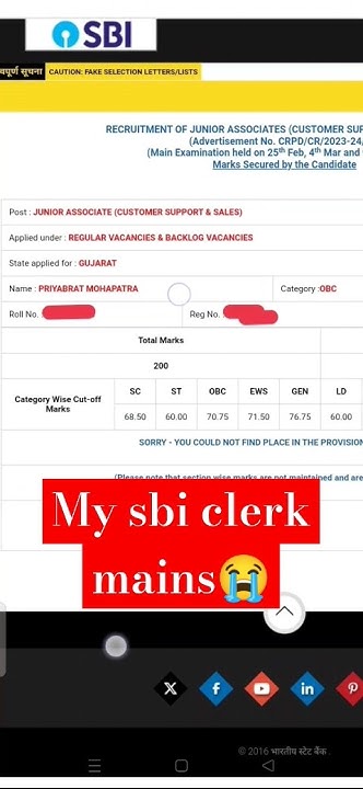 #MY SBI CLERK MAINS SCORECARD 2024#SBI CLERK FINAL RESULT#SBI JUNIOR ASSOCIATE - YouTube