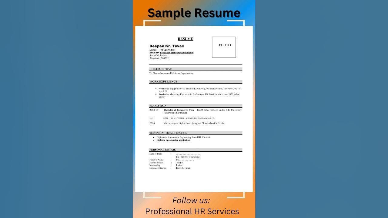 sample resume || resume kaise banaye || how to write resume #sampleresume - YouTube