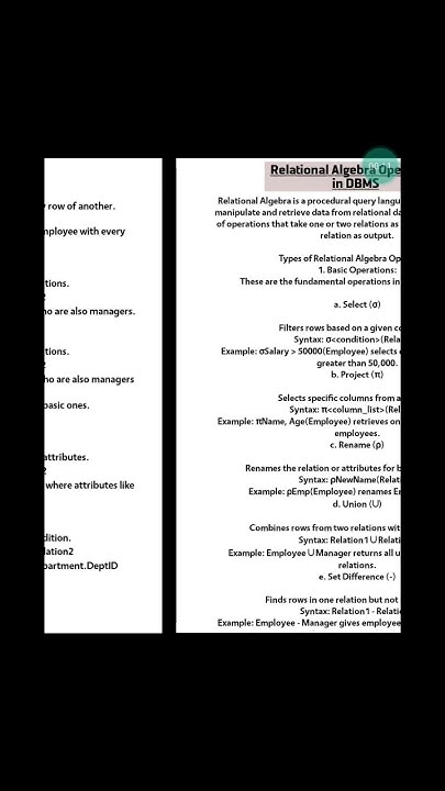 Relational Algebra Operations in DBMS Explained | Database Query Language Tutorial - YouTube