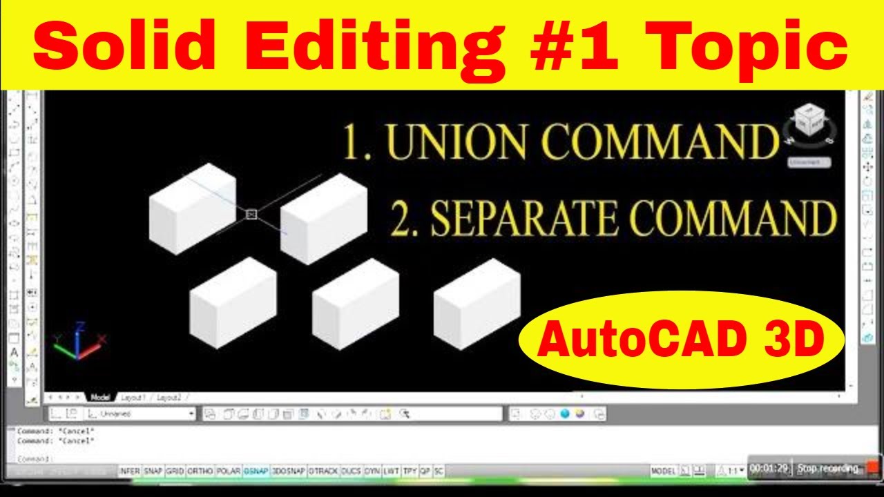 Solid Editing In Autocad 3D Union Command In Autocad 3D Separate Command In Autocad 3D Solid Editing In Autocad 3D Union Command In Autocad 3D Separate Command In Autocad 3D