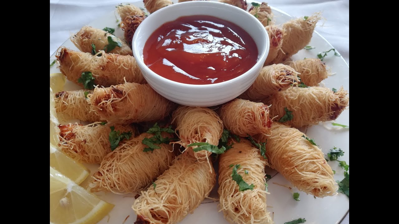 How to make konafah with shrimpجمبري بالكنافه بطريفه5نجوم - YouTube