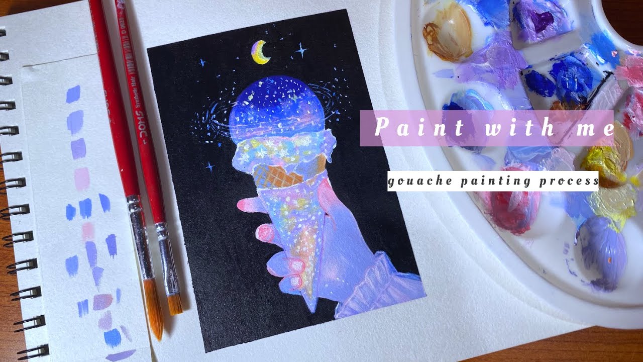 Paint with me ; gouache painting process ; (step by step drawing ...