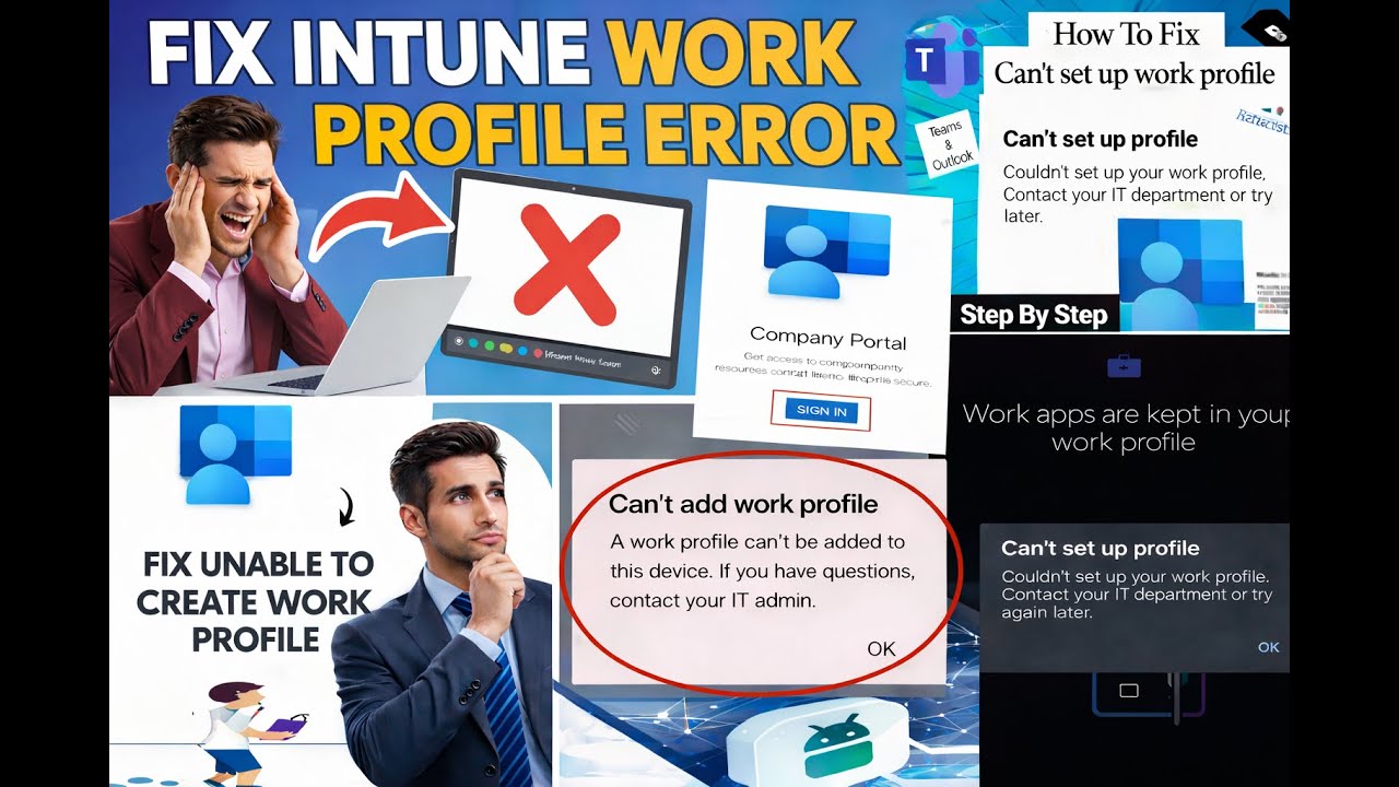 How to fix Can't setup work profile Microsoft Intune Company portal on ...