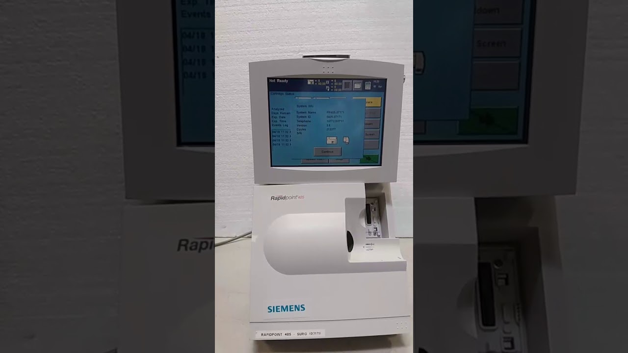 SIEMENS RAPID POINT 400 SERIES MODEL 405 BLOOD GAS ANALYZER - YouTube