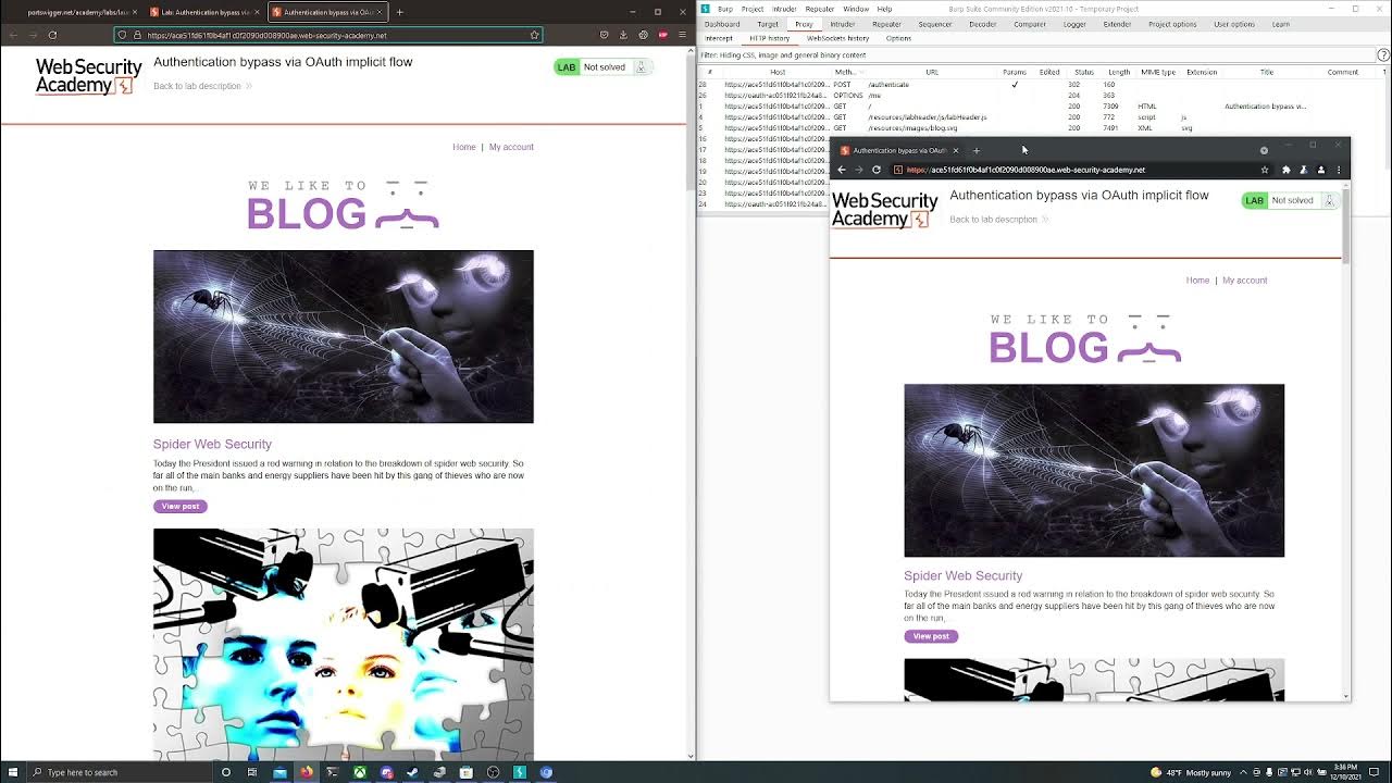 PortSwigger Lab: Authentication bypass via OAuth implicit flow - YouTube
