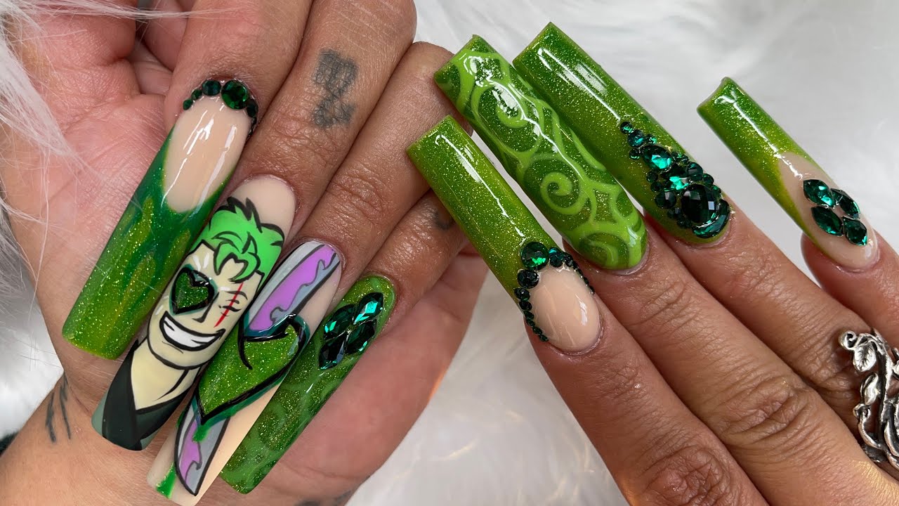 #Onepiece | #acrylicnails | #Zoro Valentine’s Day inspired nails 💚 ...