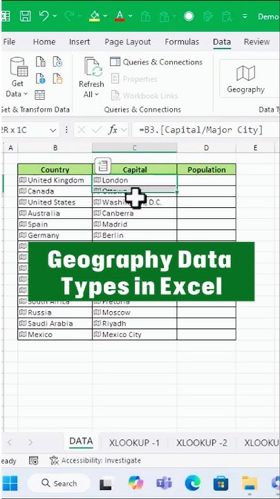 Geography Data Types in Excel Made EASY #shorts #excel - YouTube