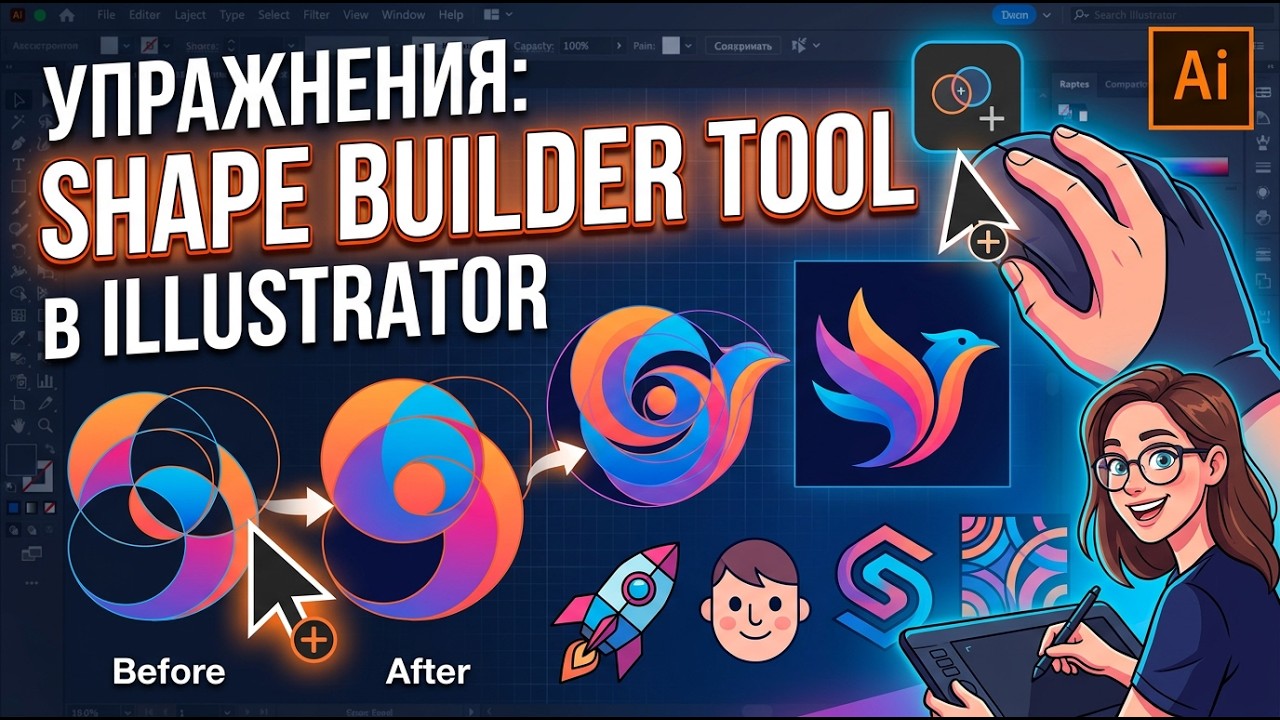 Shape Builder Tool в Adobe Illustrator | Разбор и упражнения - YouTube