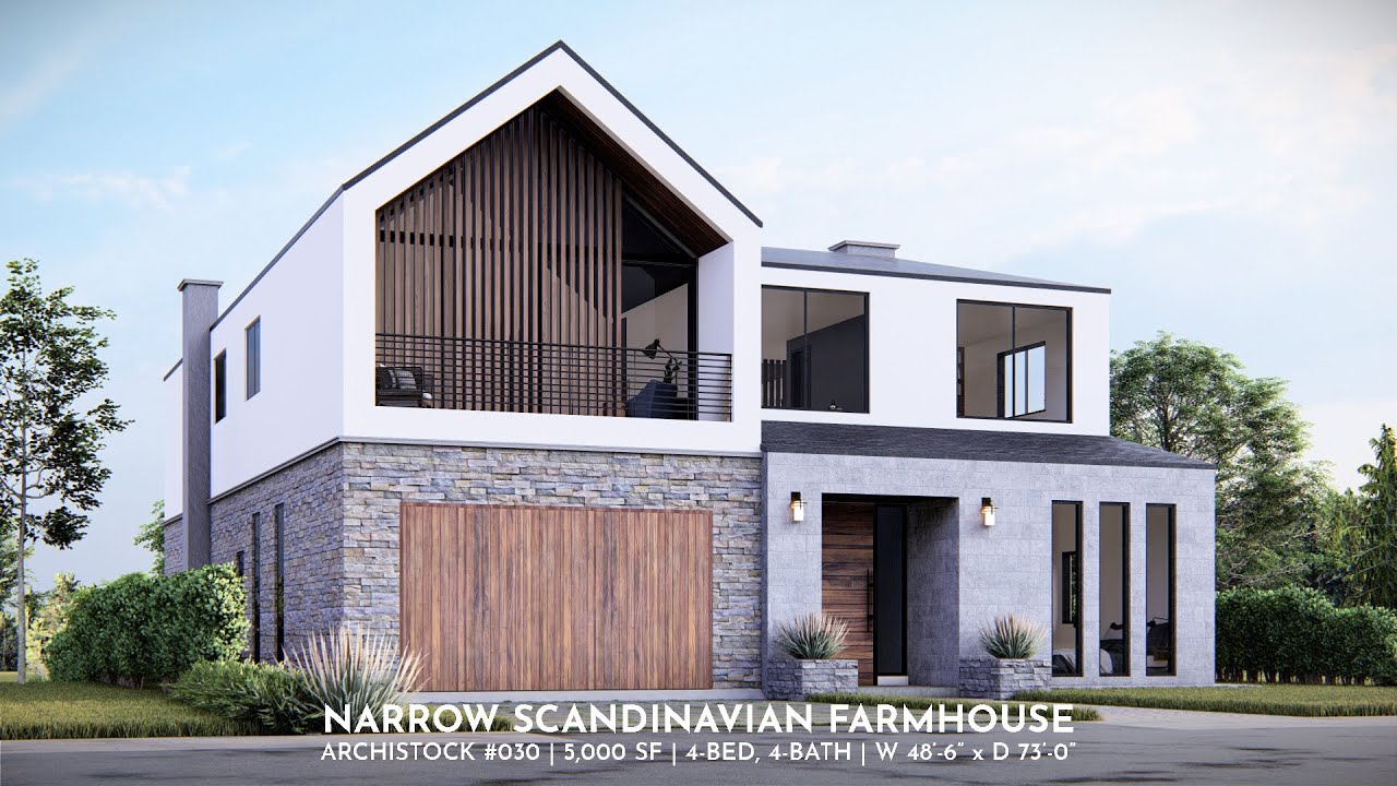 Narrow Scandinavian Farmhouse | 4-Bed + Den, 4-Bath | 48’-6” W x 73’-0 ...