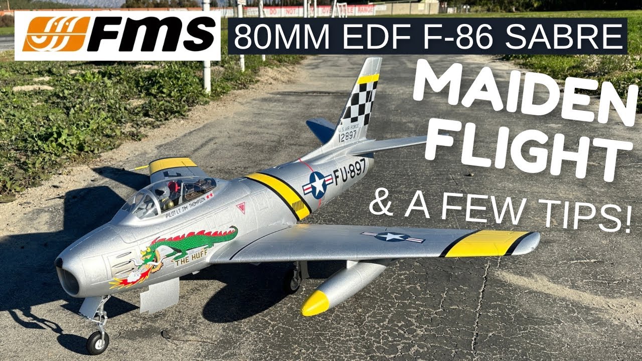 FMS F-86 Sabre, 80mm EDF RC Jet Maiden Flight and a few tips - YouTube