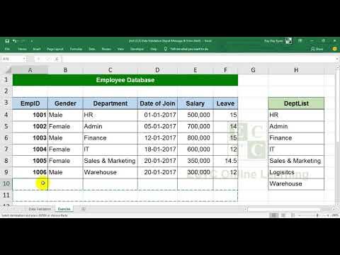 Unit 3 2 Data Validation Input Message Error Alert - YouTube