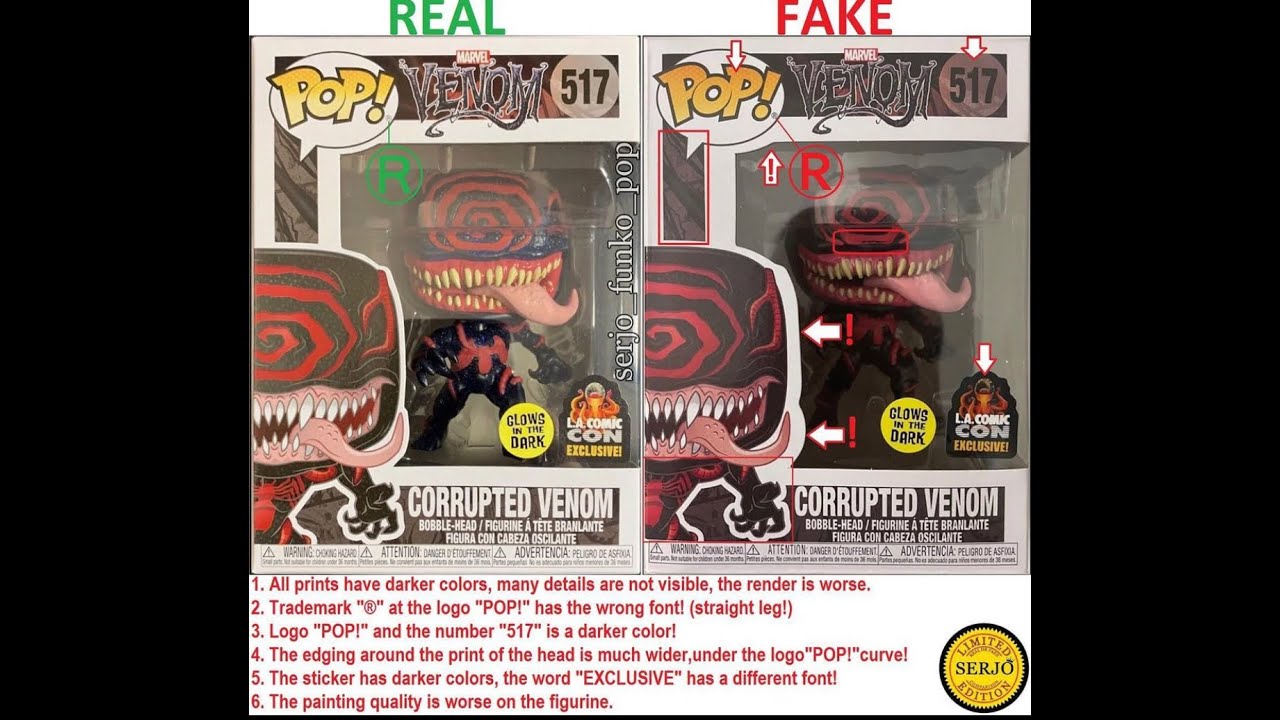 Funko Pop Legit Guide "Real Vs Fake": CORRUPTED VENOM (GLOW) #517 LA COMIC CON – MARVEL VENOM ...