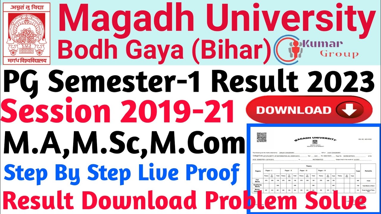 Magadh University Pg Semester-1 Session 2019-21PG M.A,M.Sc,M.Com Result ...