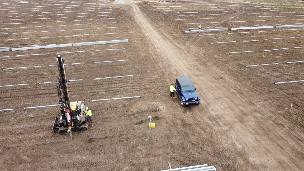 Griggs Solar Farm - in the beginning | drone fly-by | pile driving ...