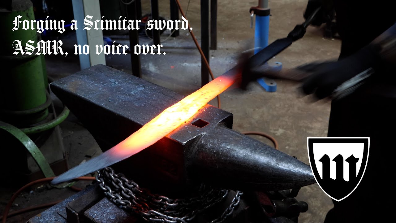 Forging a Pattern welded Phoenix scimitar sword, part 1, no voice over ...