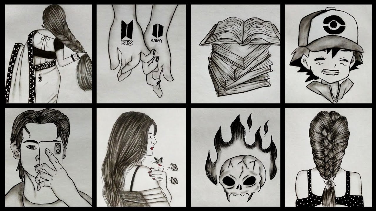 8 easy drawing ideas || Pencil sketch Tutorials || Art Videos - YouTube