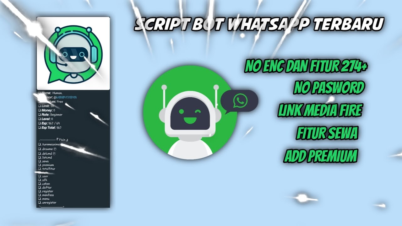 SCRIPT BOT WHATSAPP TERBARU || NO PASWORD || NO ENC || FITUR 274 || FITUR PREMIUM - YouTube