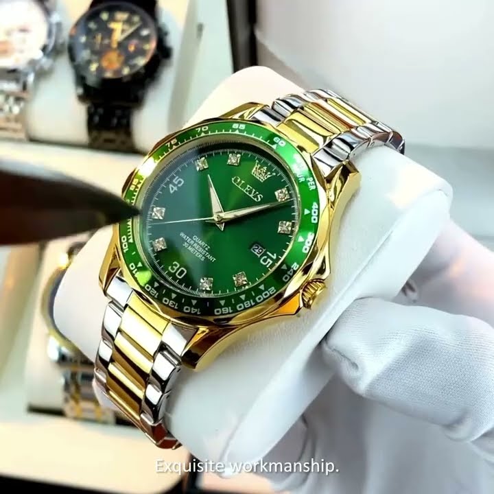 OLEVS Diving Series Quartz Watch for Men Green Stainless Steel ...