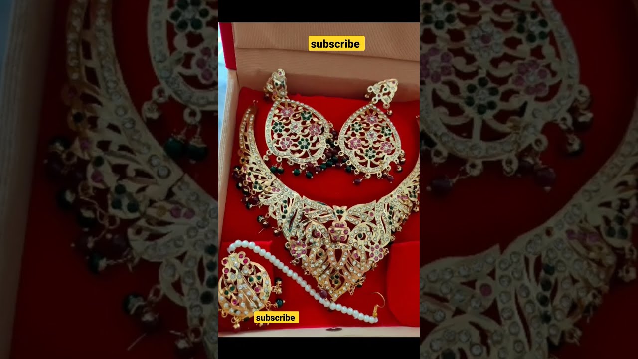 beautiful hyderabadi jadau jewellery set|jadau necklace|guleband jadau ...