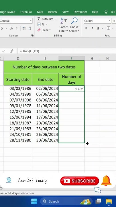 Number Of Days Between Two Dates In Excel Excel Tips For Beginners Exceltips Exceltutorial