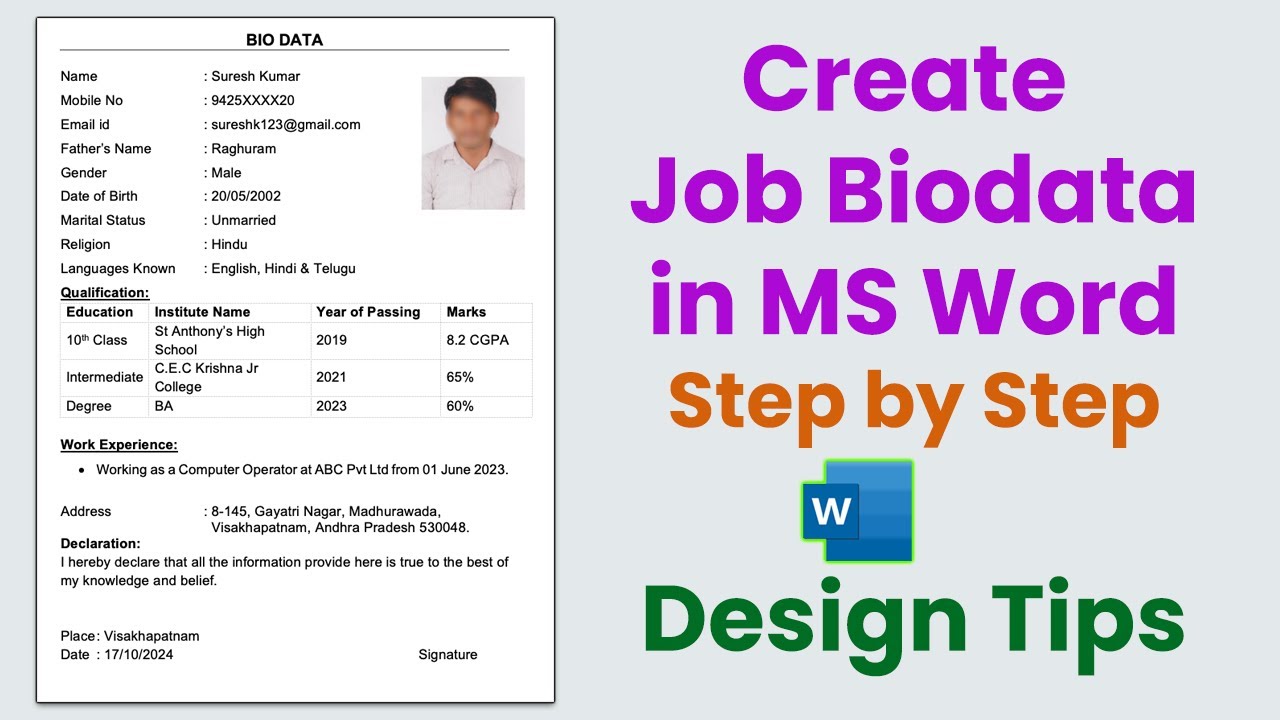 Simple Job Biodata Format in Word | Free Download - YouTube