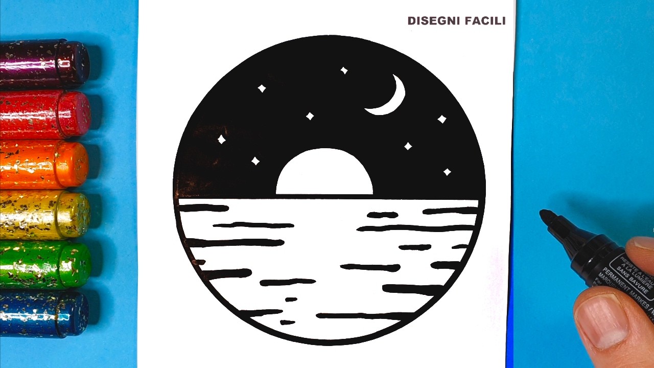 Come disegnare facilmente il mare al tramonto | Disegno facile passo ...