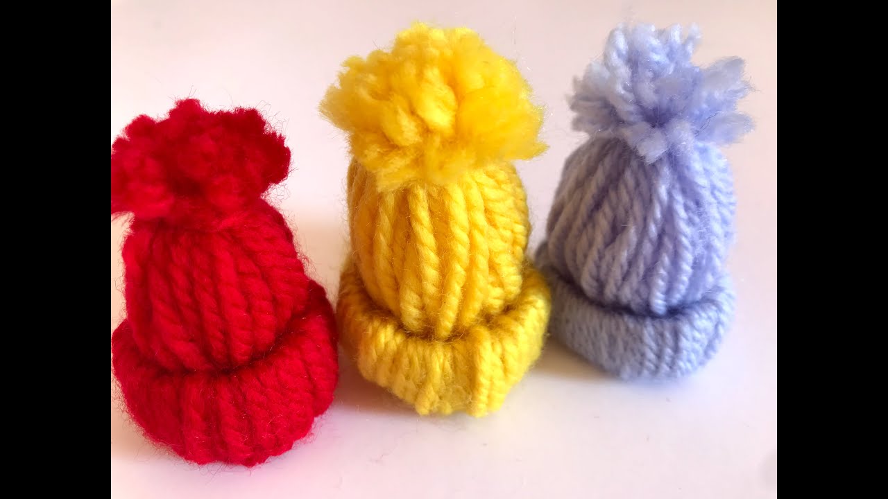 Amazing Hat Making with Wool / Yarn - Easy Woolen Miniature Pom Pom Hat ...