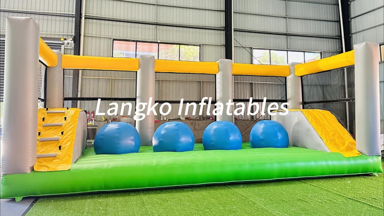 Yellow gray blue inflatable game jumping game for adult and kid - YouTube
