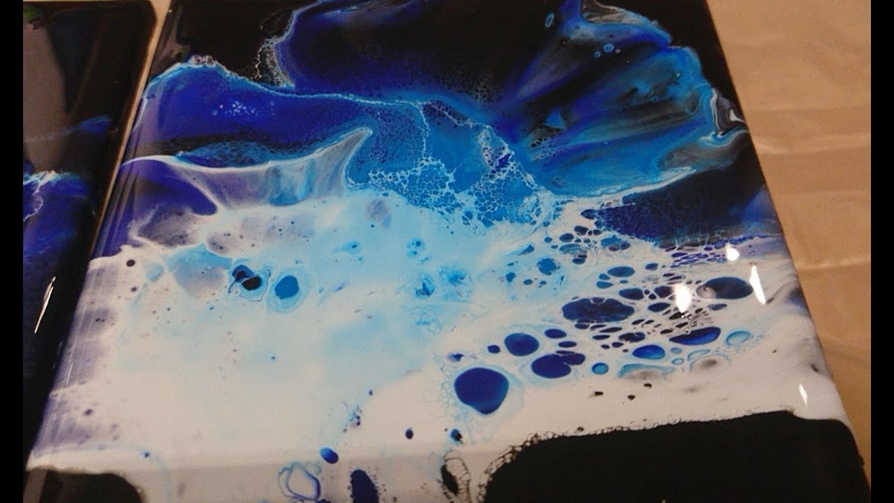 [050] Blue sea waves. Fluid acrylic pouring art. How to achieve cells ...
