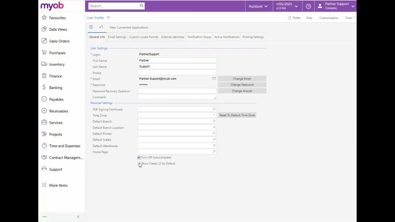 MYOB Advanced Training - Introduction - Updating Personal Preferences - YouTube